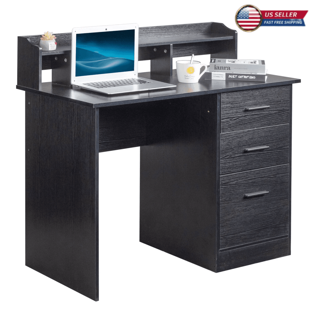 Tcbosik Computer Desk with 3 Drawers, Home Office Writing Table with ...