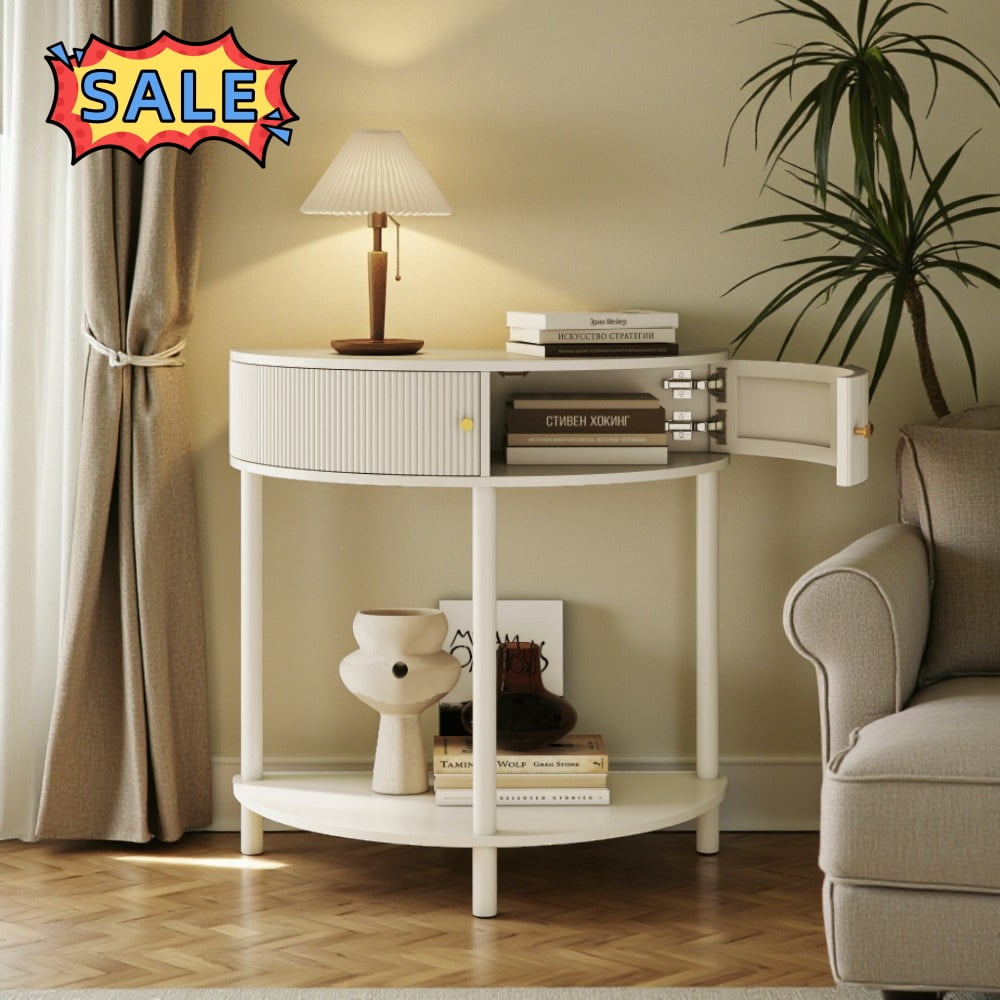 Tcbosik Console Table with 2 Drawers, Semi-Circle Entryway Table with ...