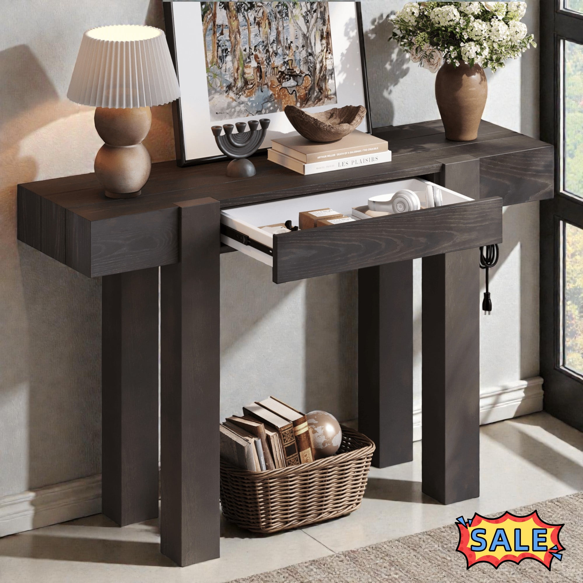 Tcbosik Console Table with Charging Station, 47.2 inch Farmhouse ...