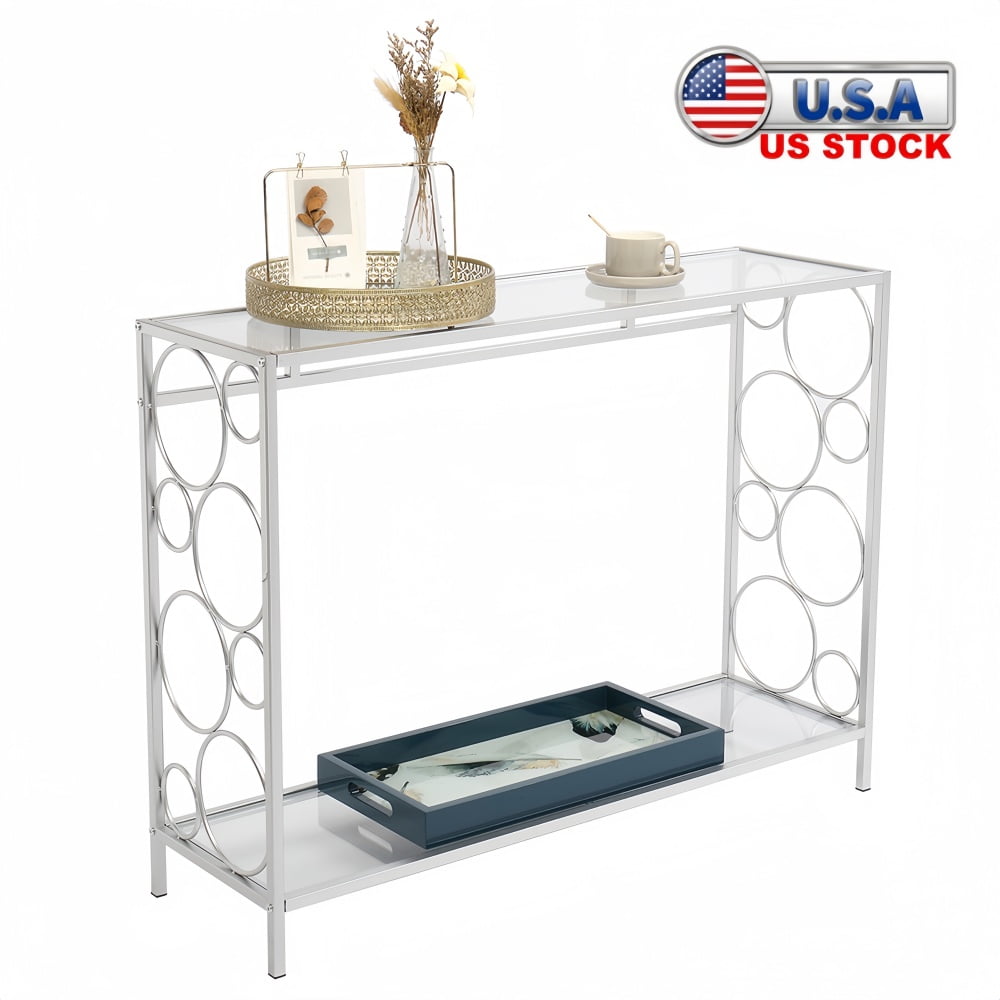 Tcbosik Console Table with Metal Frame, Tempered Glass Entry Table with ...