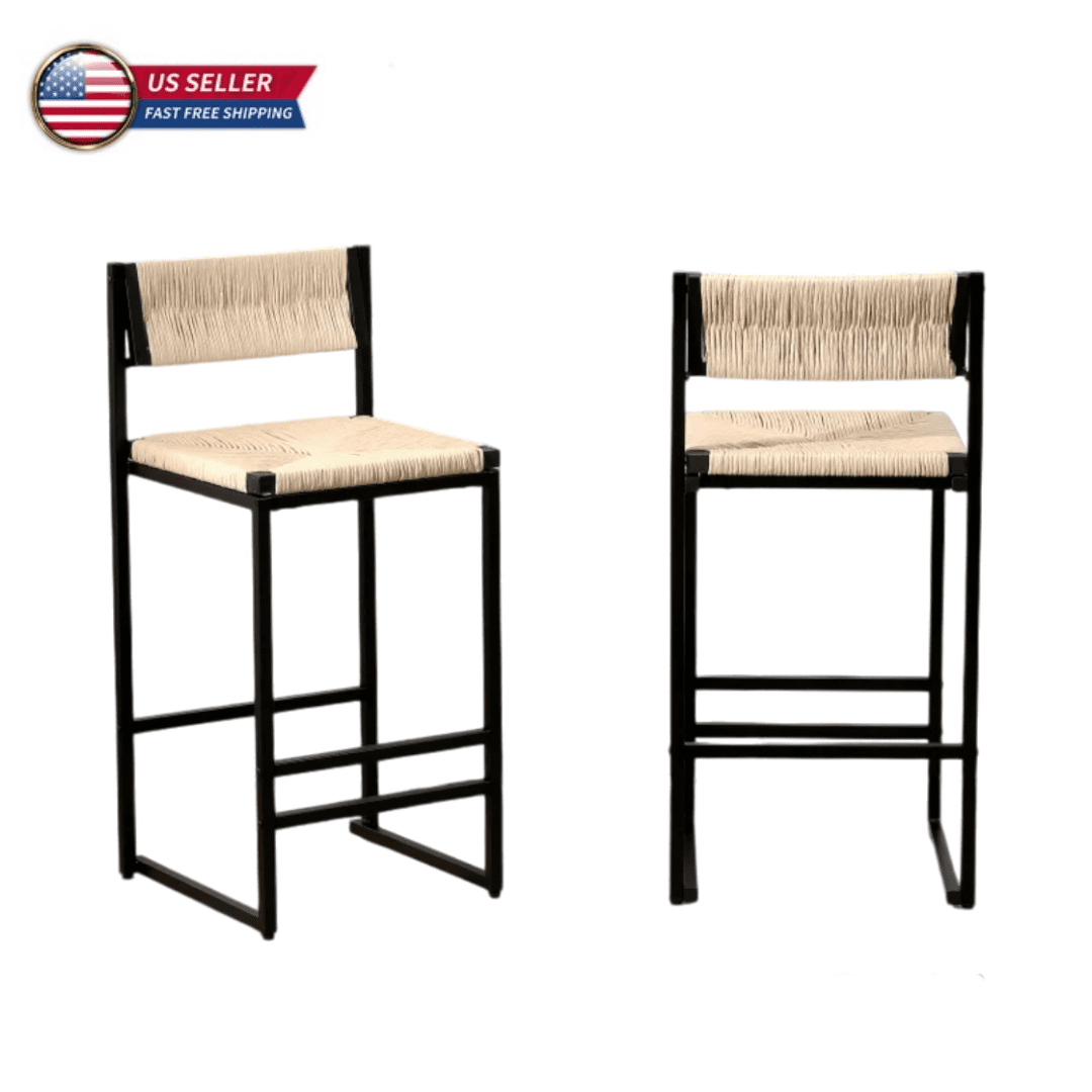 Tcbosik Counter Height Bar Chair, Hand Weave Barstool with Foorrest for ...