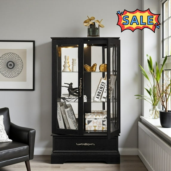 Tcbosik Curio Cabinet with Lights, Display Cabinet with Adjustable ...