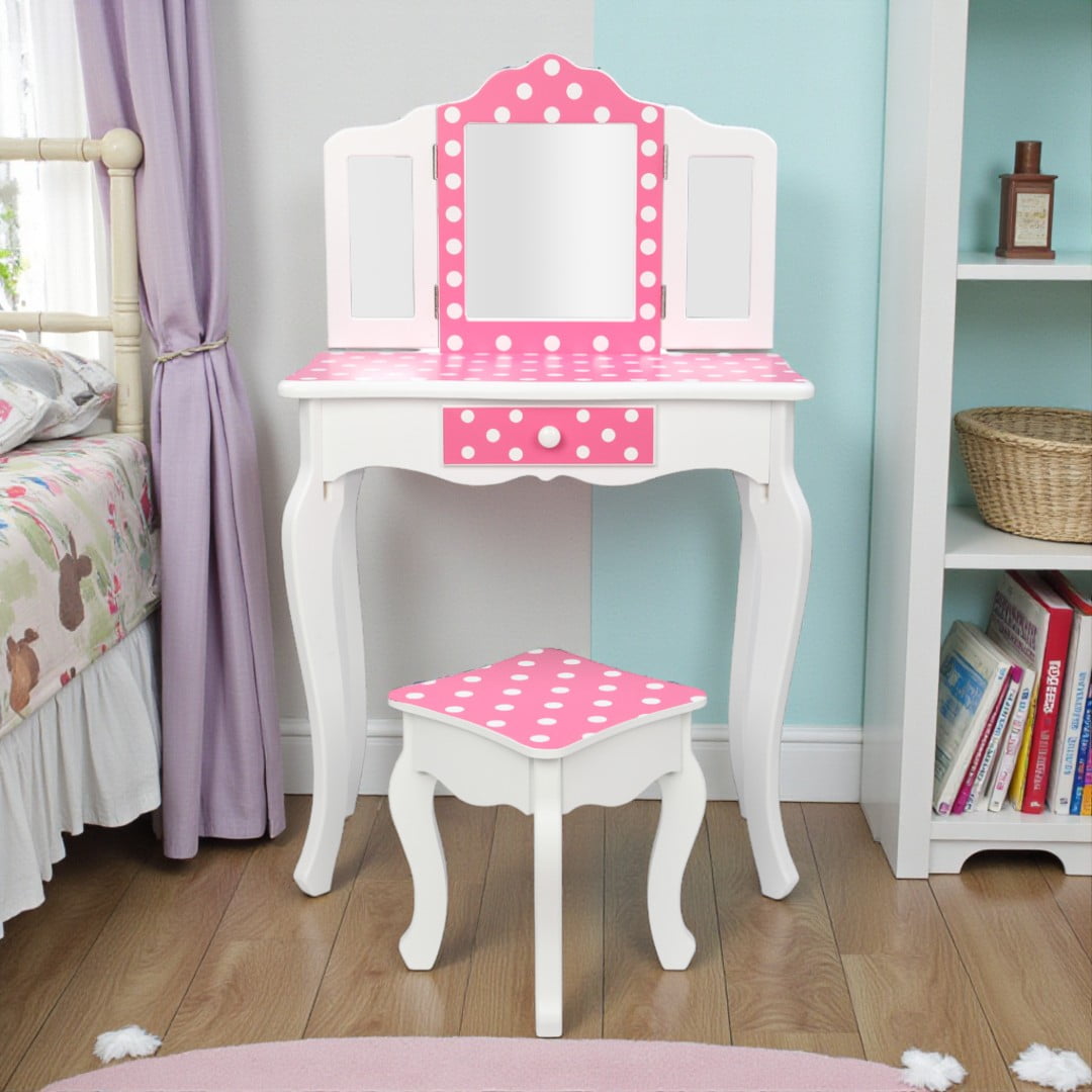 Tcbosik Cute Vanity Set with Stool, Curved Feet Makeup Table with Three ...