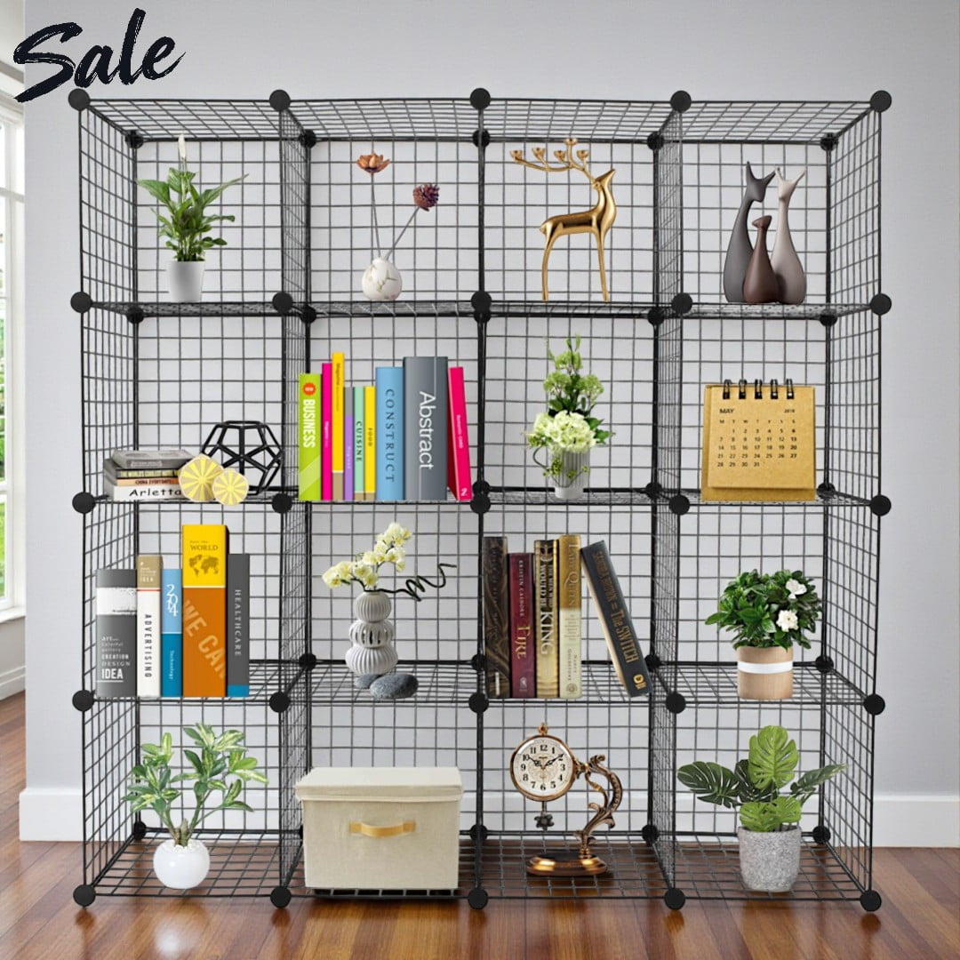 Tcbosik DIY Wire Cube Storage Shelving Unit, 16-Compartment Metal Grid ...