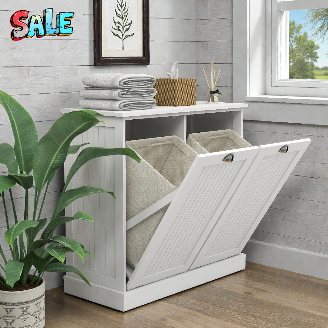 Tcbosik Double Tilt Out Laundry Sorter Cabinet with 2 Removable Fabric ...