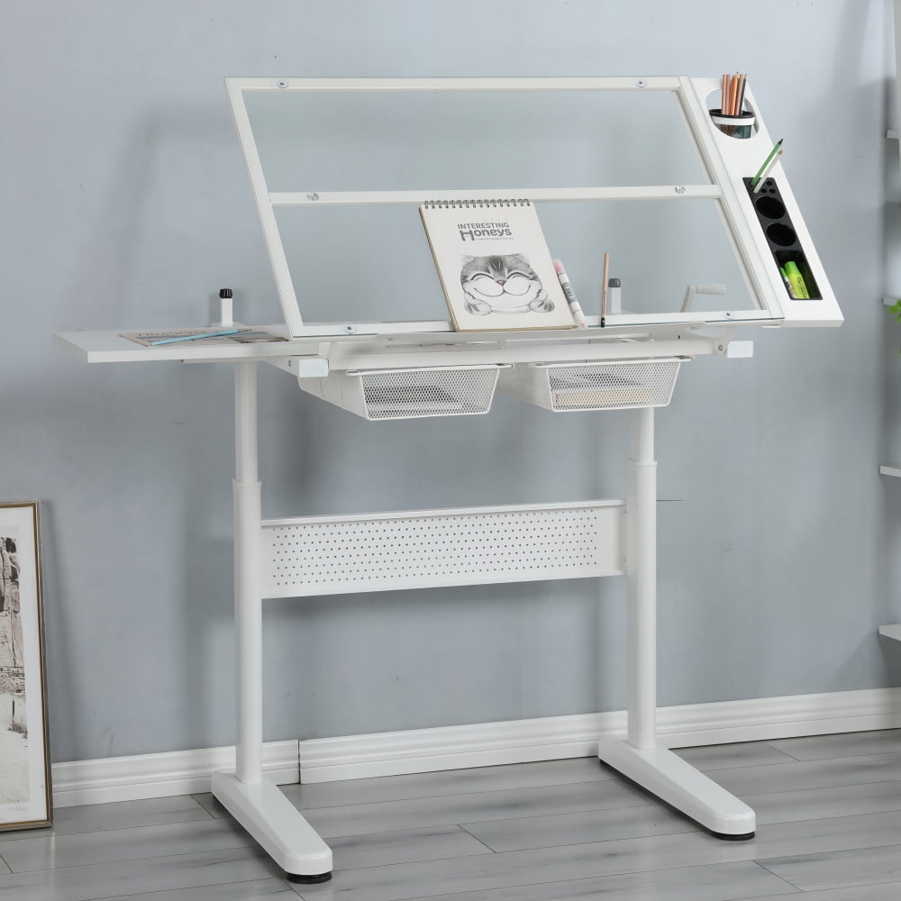 Tcbosik Drafting Table, Drawing Table with Tilting Glass Tabletop, 29.5 ...