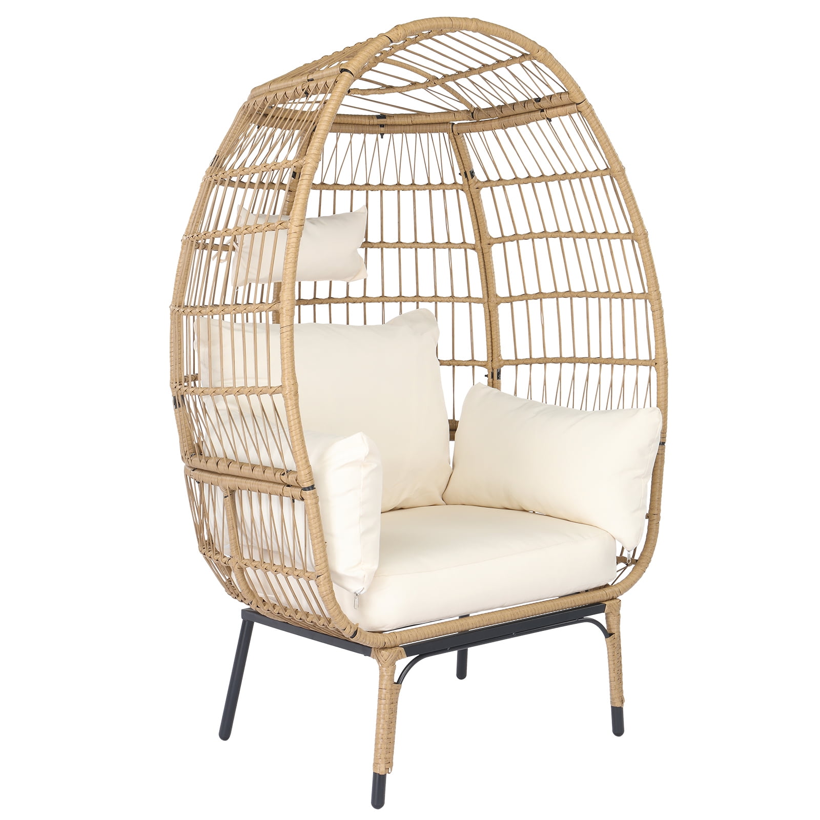 Tcbosik Egg Lounge Chair, Wicker Basket Chair with Cushion for Patio ...