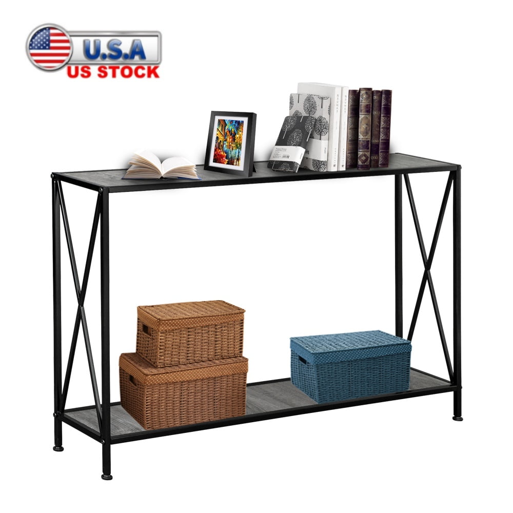 Tcbosik Entryway Table Grey, MDF Countertop Black, Wrought Iron Base 2 ...