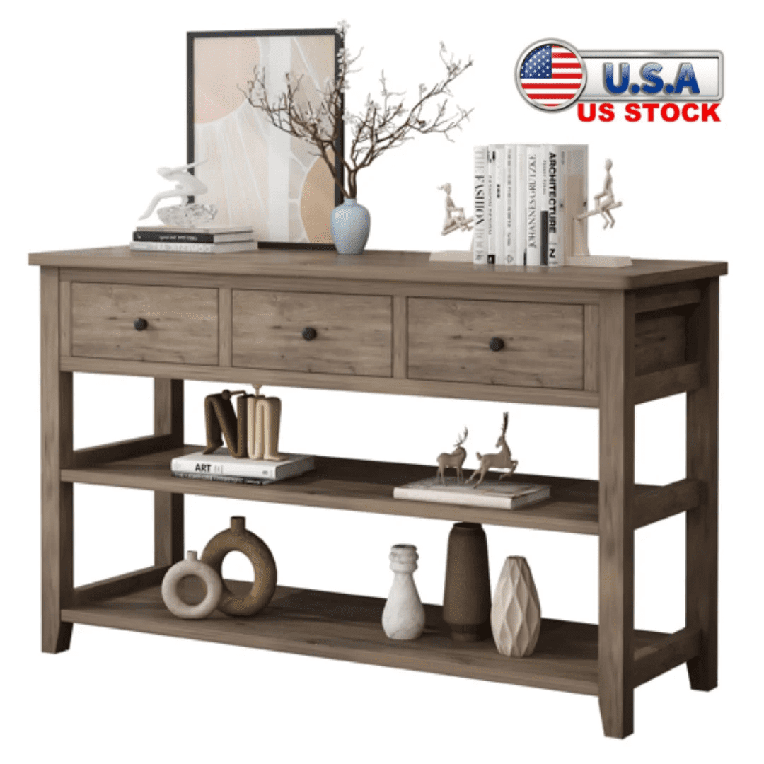 Tcbosik Entryway Table with 3 Drawers and 2 Open Shelves, Console Table ...