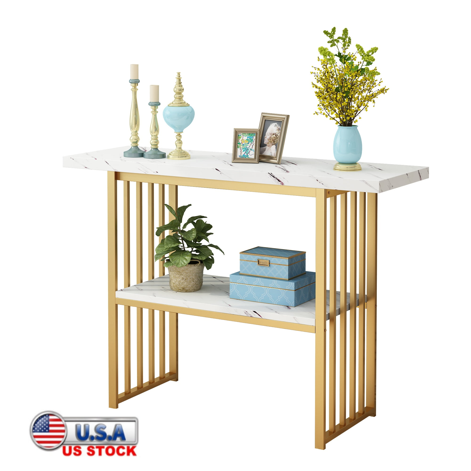 Tcbosik Entryway Table with Gold Metal Frame, Modern Console Table ...
