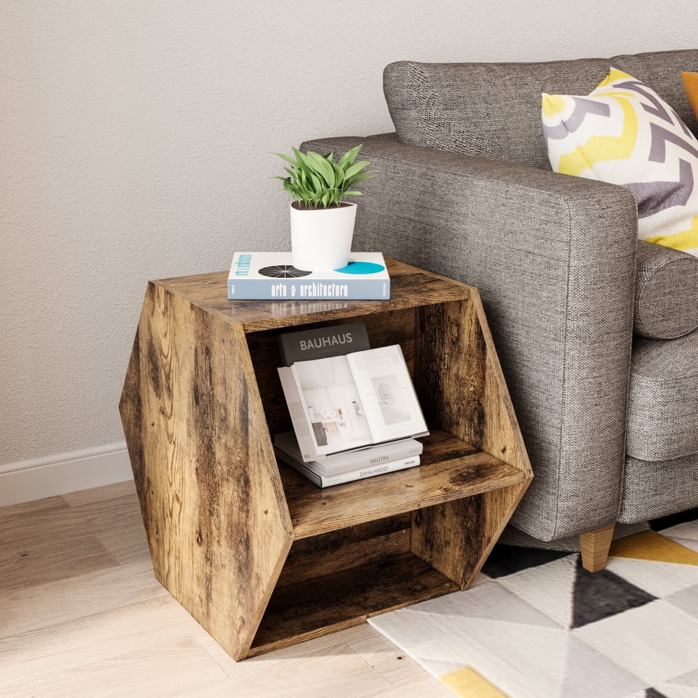 Tcbosik Farmhouse Coffee Table with Storage, Hexagonal Bedside Table, 2 ...
