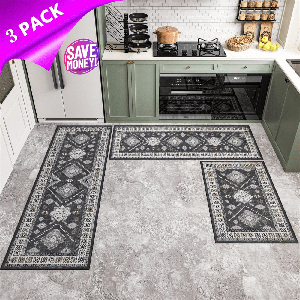 Tcbosik Farmhouse Kitchen Rugs Set of 3, Non Slip Washable Boho Floor ...