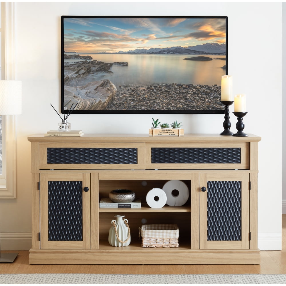 Tcbosik Farmhouse TV Stand with Storage for TVs up to 65 ...