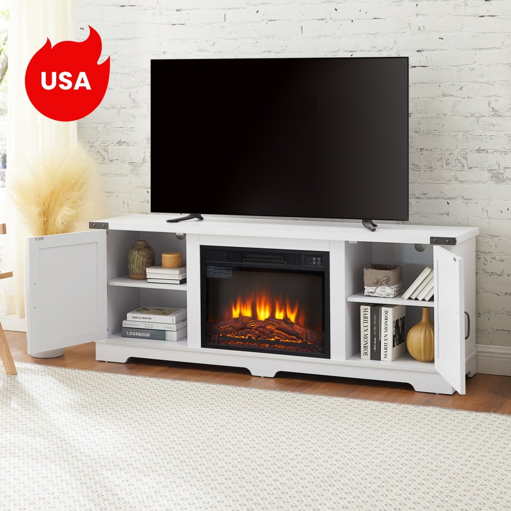 Tcbosik Fireplace TV Stand with 2 Storage Cabinets for TVs up to 70 ...