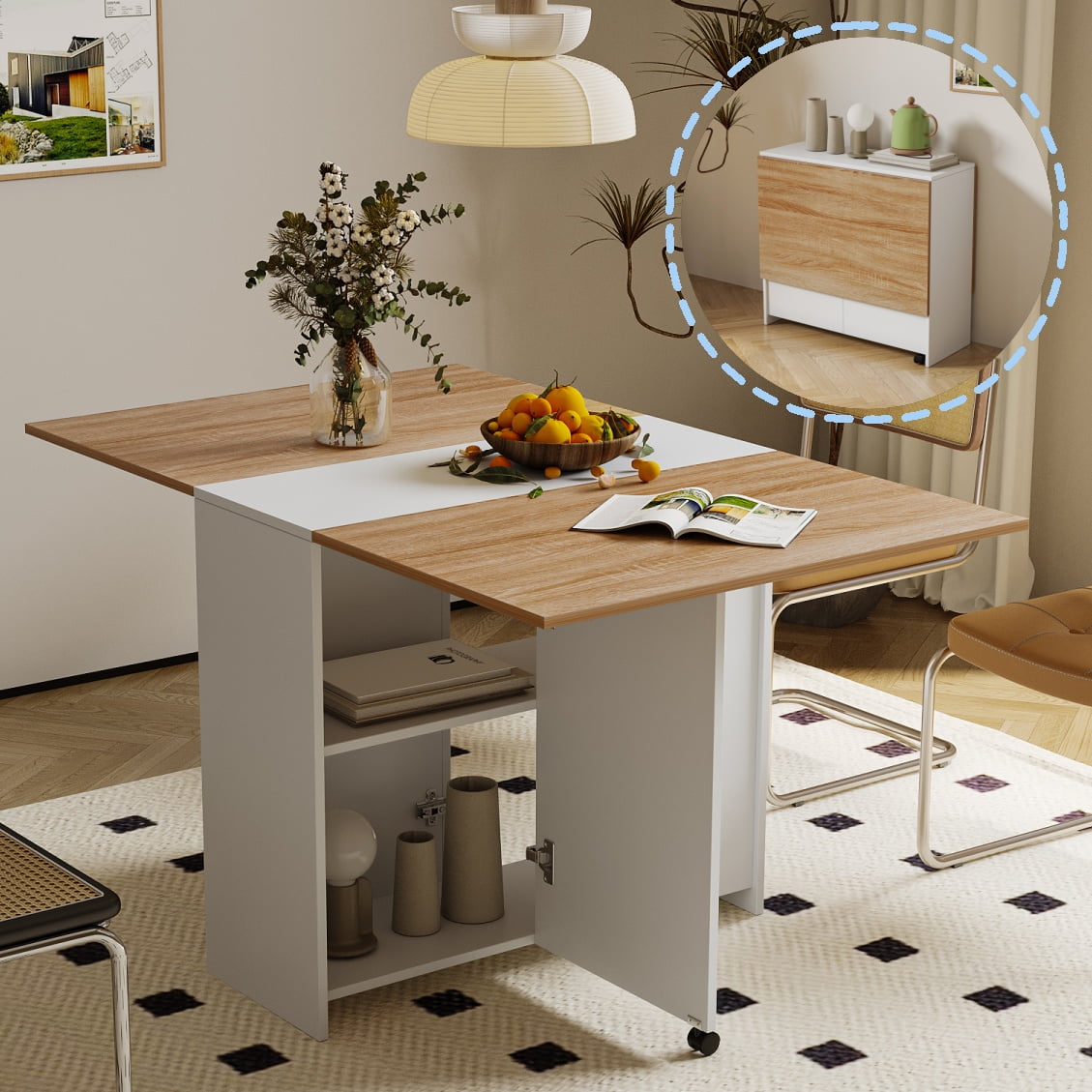 Tcbosik Folding Dining Table, Kitchen Table with Storage Shelves for ...