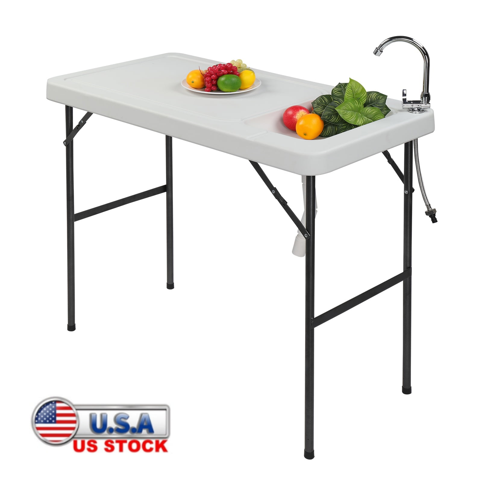 Tcbosik Fish Cleaning Table, Portable Folding Camping Table with Sink ...