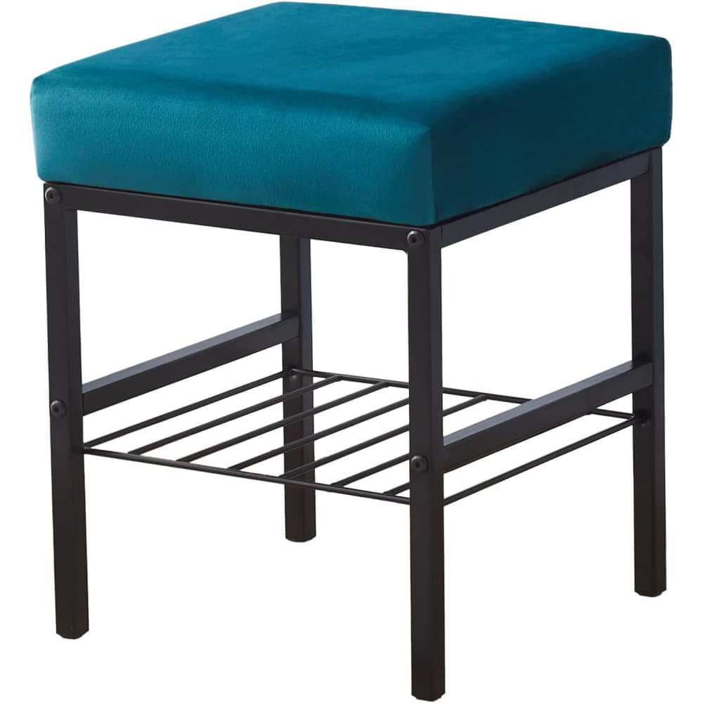 Tcbosik Footstool with Open Shelf, 2-Tier Velvet Fabric Ottoman ...