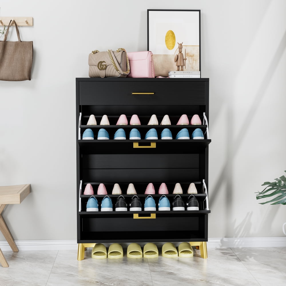 Tcbosik Freestanding Shoe Storage Cabinet with Pull Drawer and 2 Flip ...