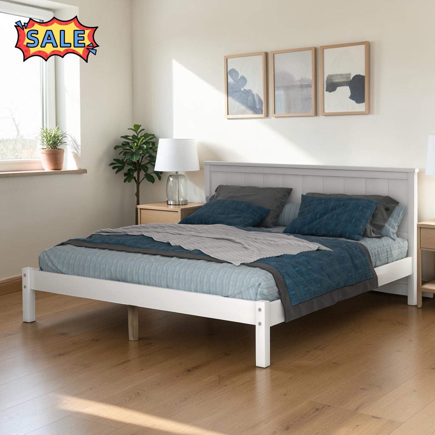 Tcbosik Full Size Bed Frame with Headboard, Platform Bed for Bedroom ...