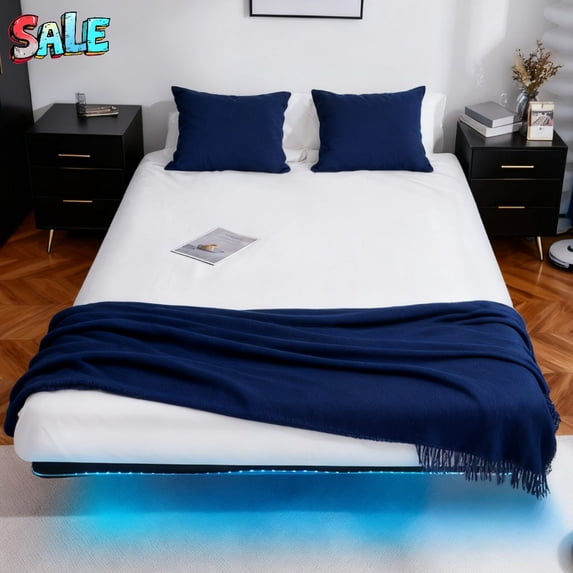 Tcbosik Full Size Floating Bed with RGB LED Lights & Power Outlet, 14 ...