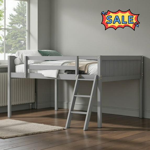 Tcbosik Full Size Loft Bed Frame with Inclined Ladder and Safety ...