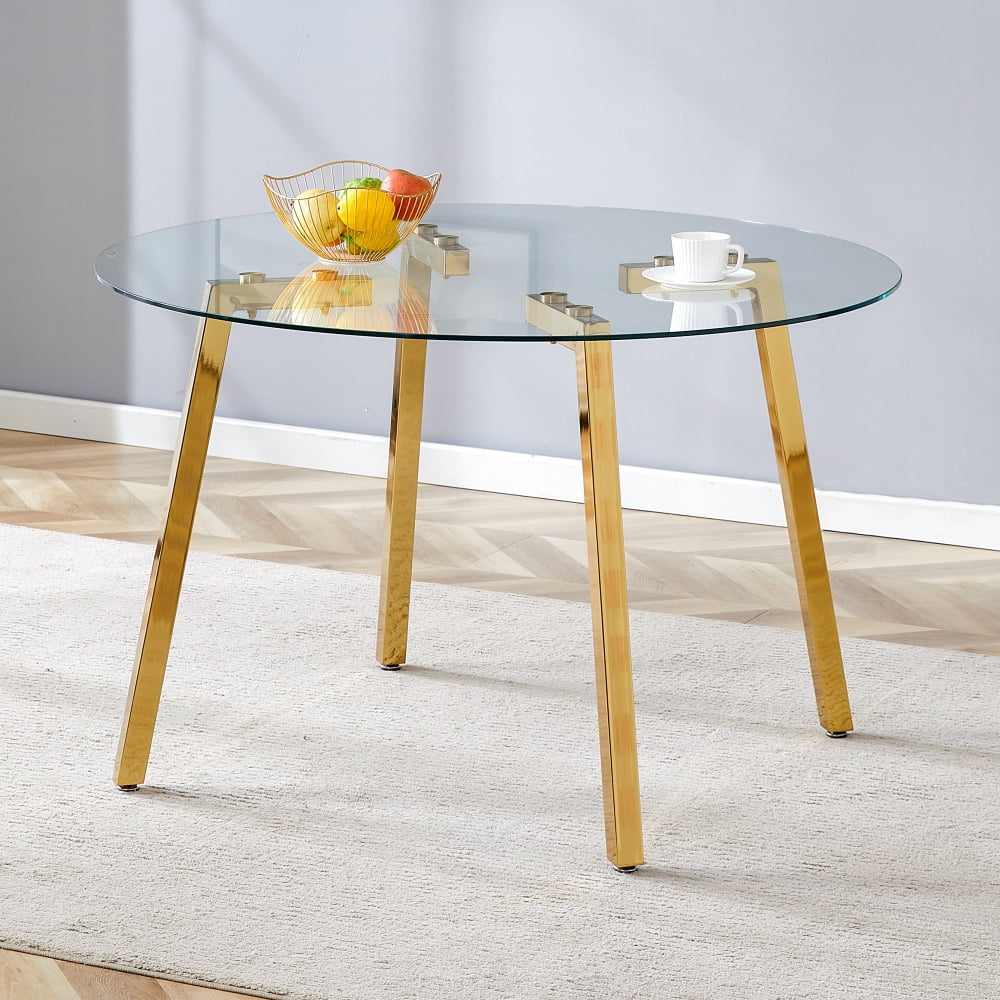 Tcbosik Glass Dining Table, Round Kitchen Table with Metal Legs for ...