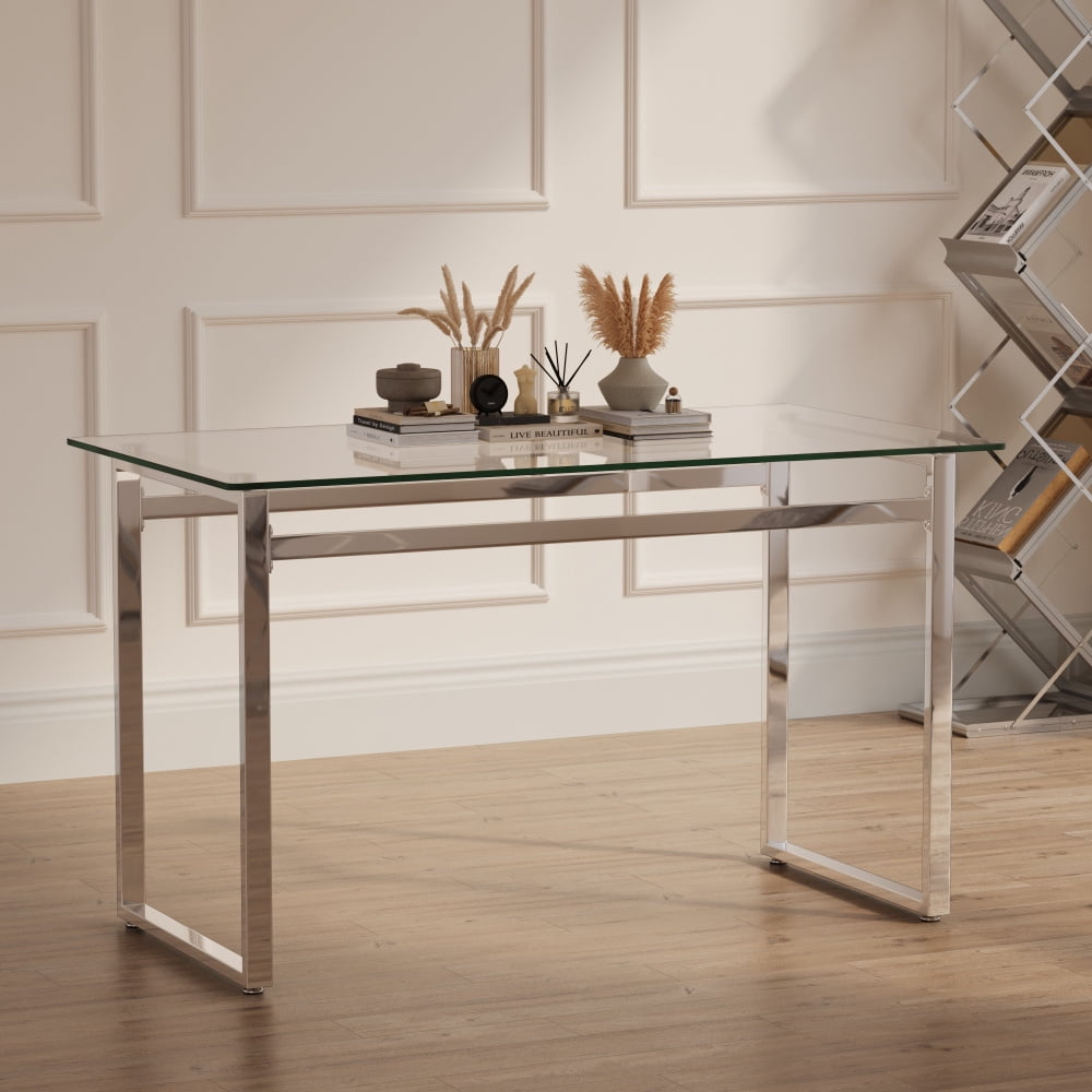 Tcbosik Glass Dining Table for 4-6, Rectangular Dinner Table with Metal ...