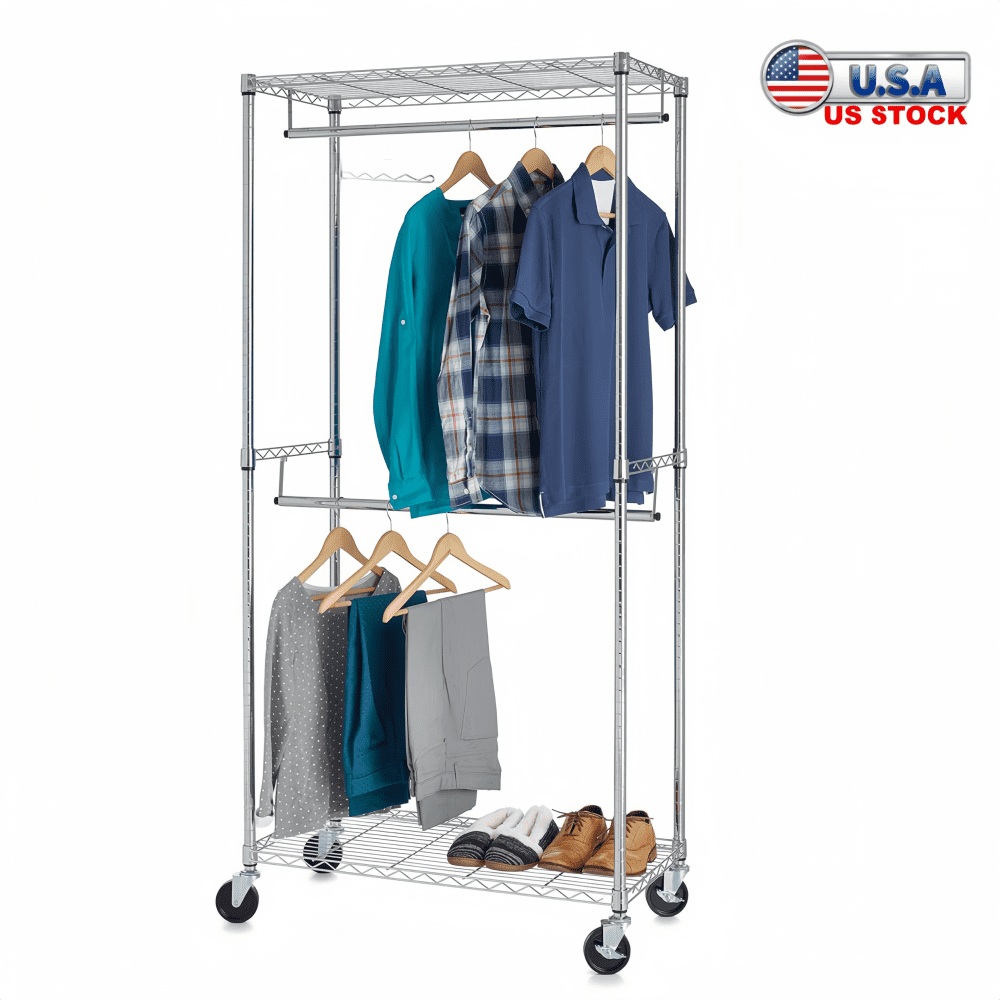 Tcbosik Rolling Garment Rack, Heavy Duty Clothes Organizer with Haning ...