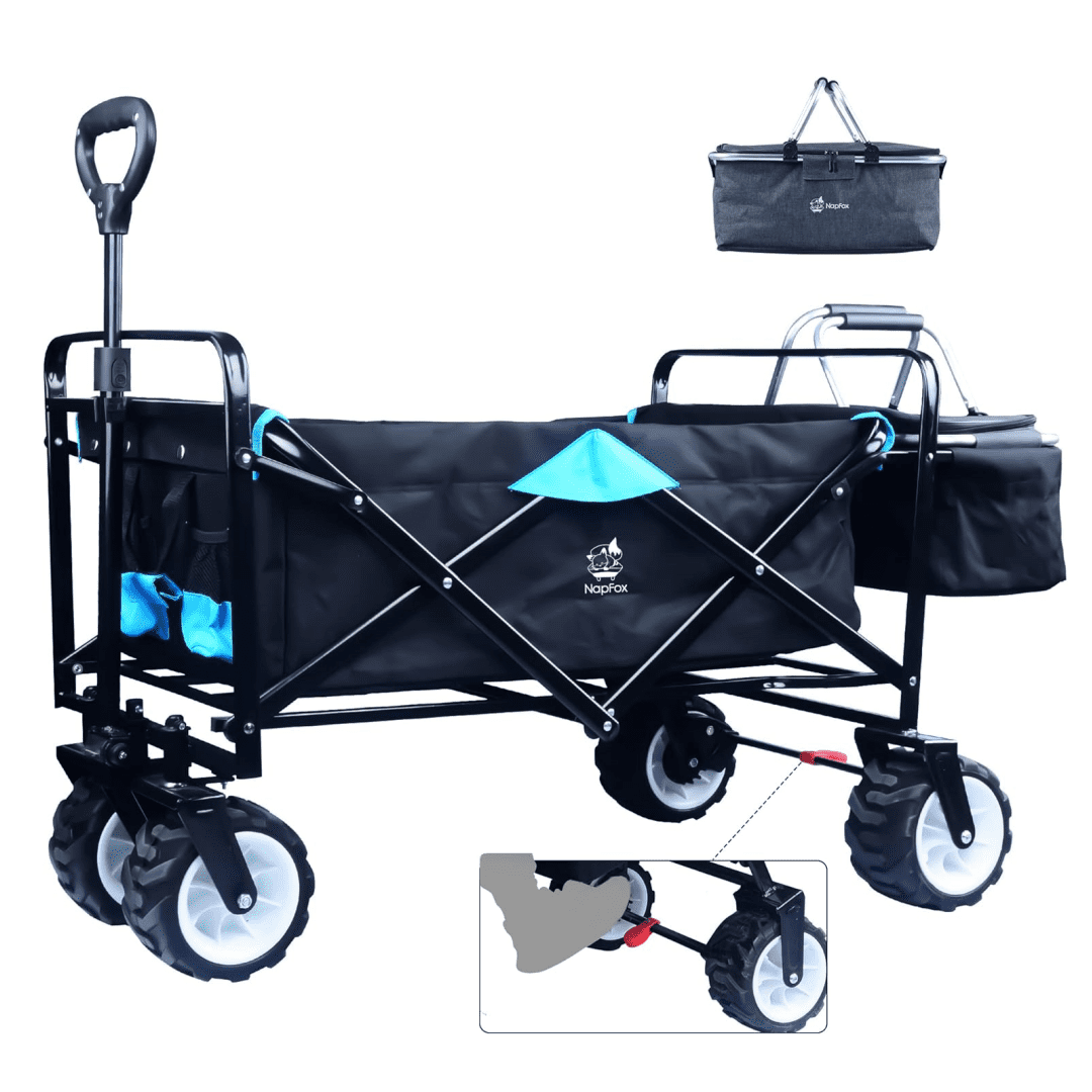 Tcbosik Heavy Duty Collapsible Wagon with Brake and Cooler Bag, Folding ...