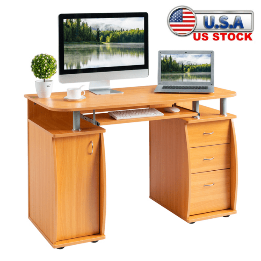 Tcbosik Home Office Workstation, Study Writing Table with Storage Door ...