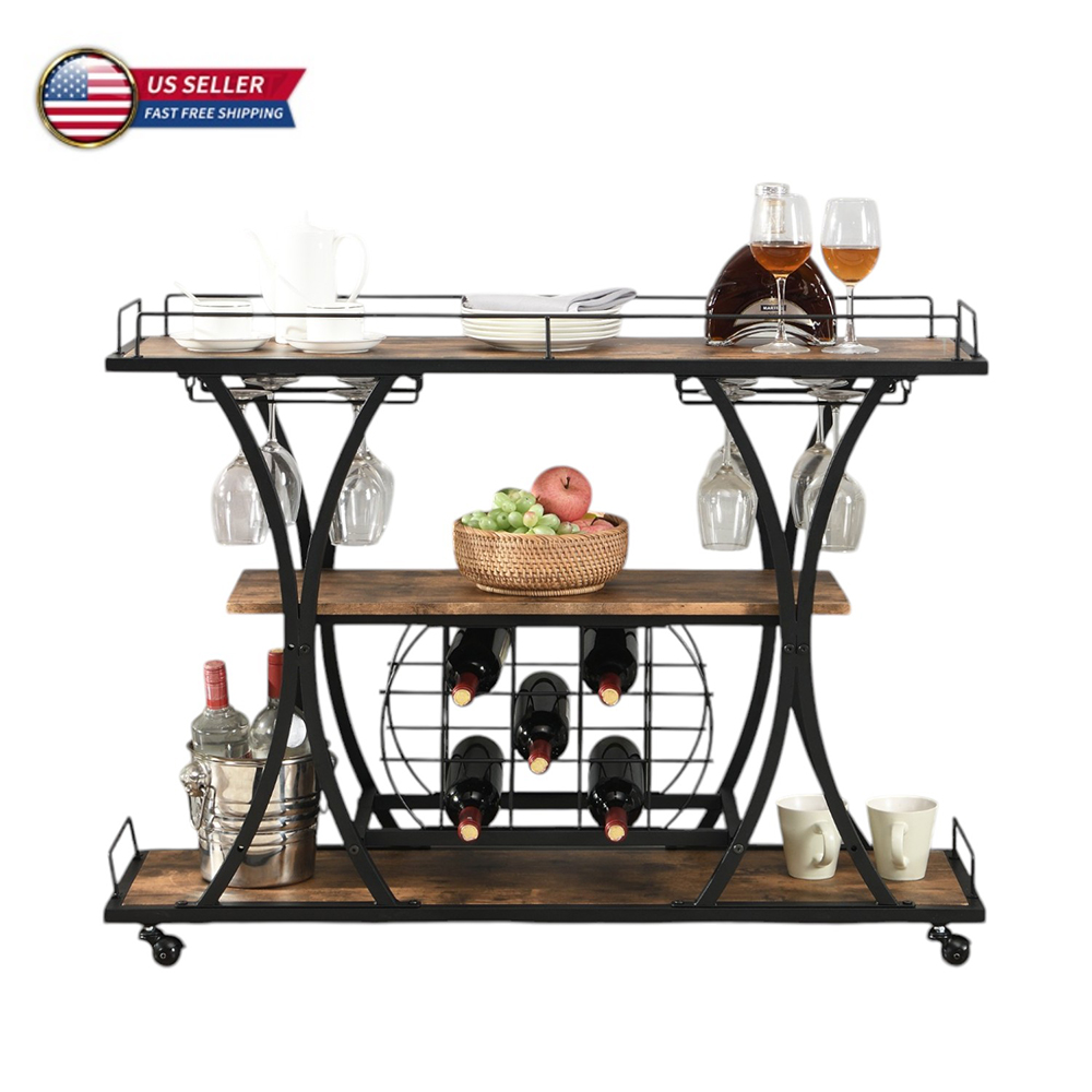 Tcbosik Bar Cart, Industrial Kitchen Serving Cart, 3 Tier Storage ...