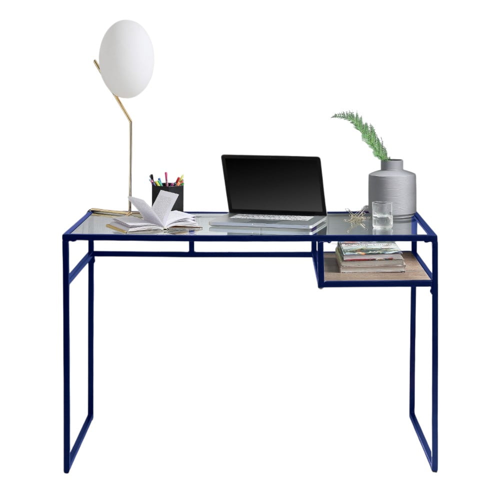 Tcbosik Modern Glass Writing Desk with Storage Shelf, 48” Home Office ...