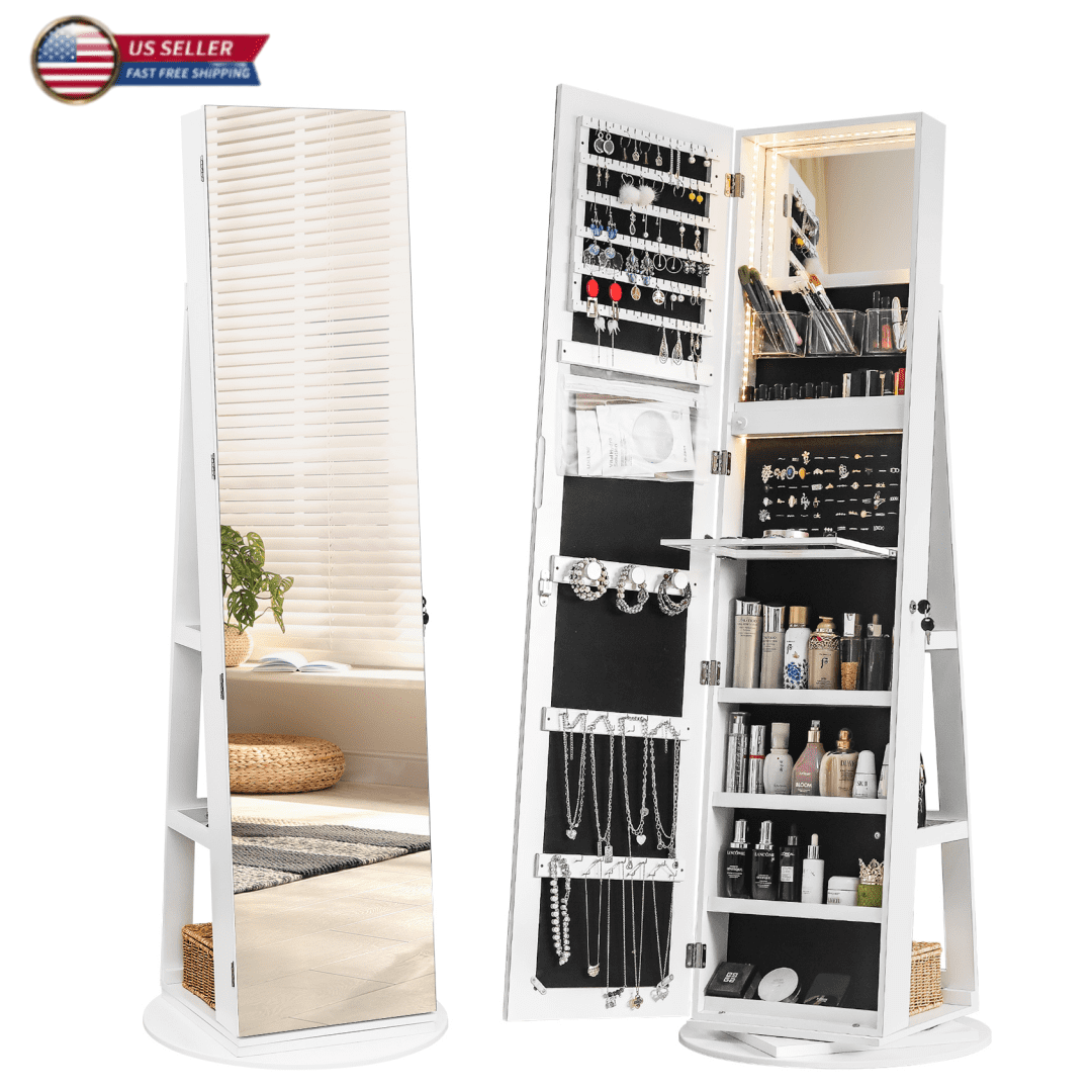 Tcbosik Jewelry Armoire with Full Length Mirror, Lockable Mirror ...