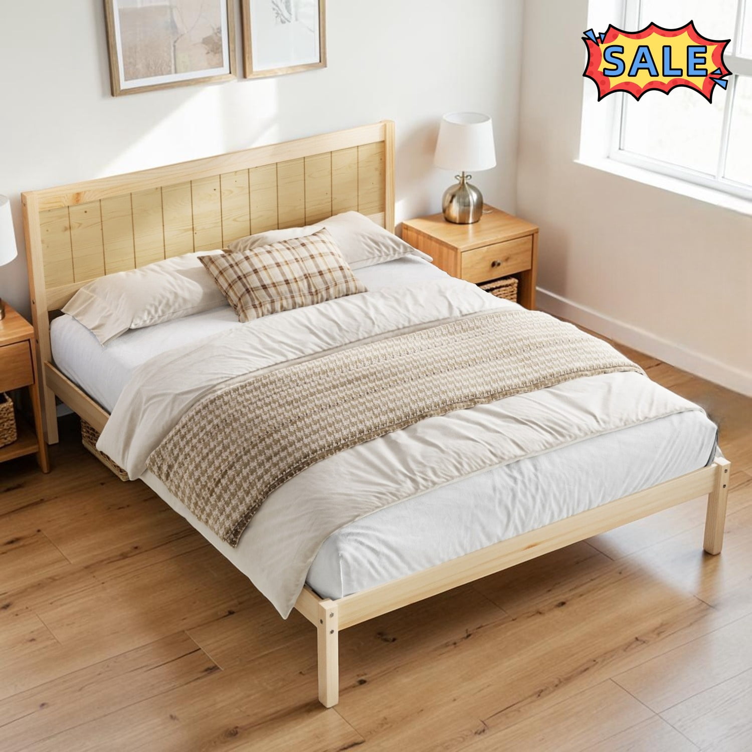 Tcbosik King Size Wood Platform Bed Frame with Headboard, Mattress ...