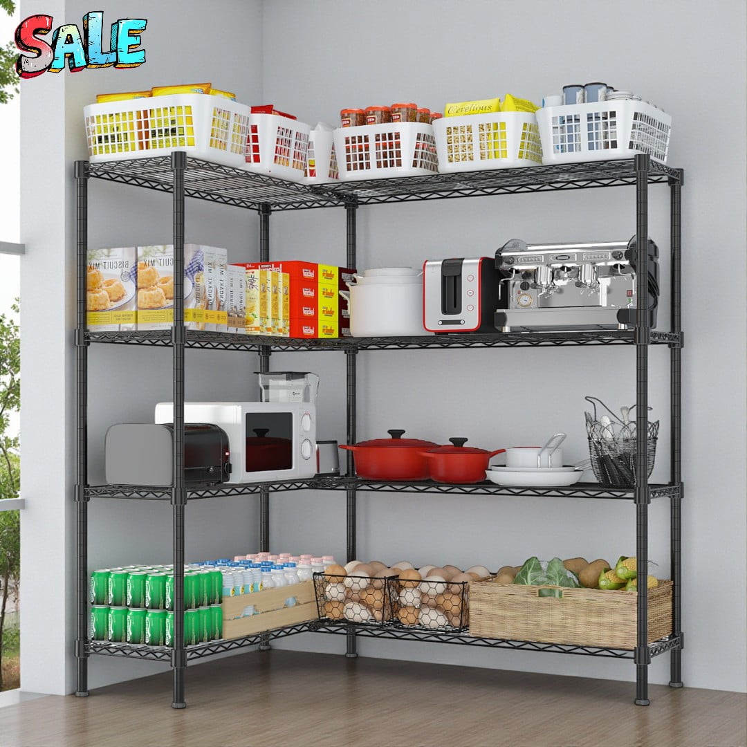 Tcbosik L Shaped Adjustable Storage Rack, 58''W 4 Tier Standing Wire ...