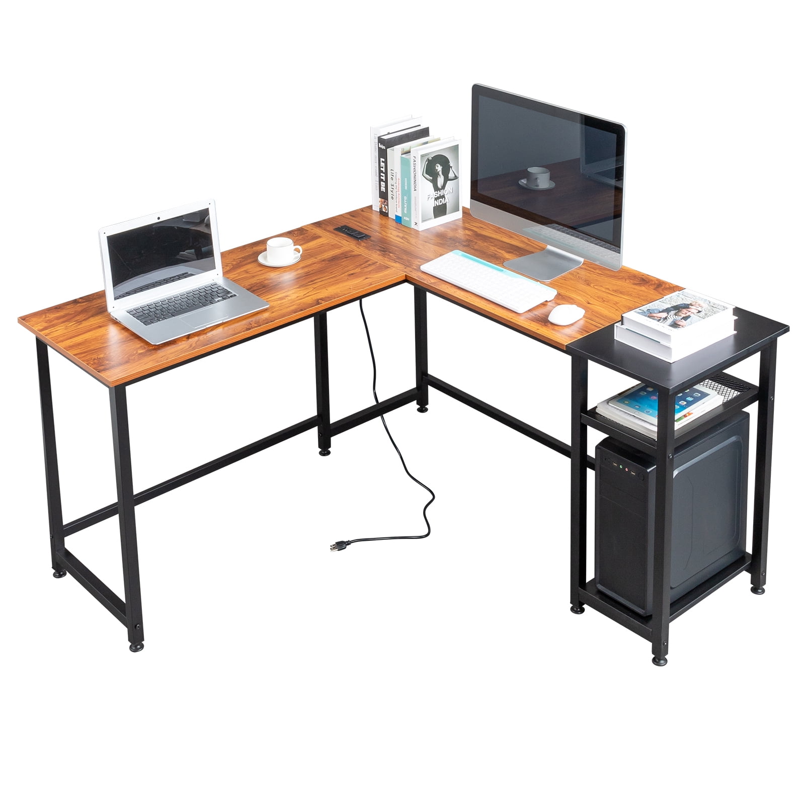 Tcbosik L-Shaped Computer Desk w/Charging Station, Gaming Workstation ...