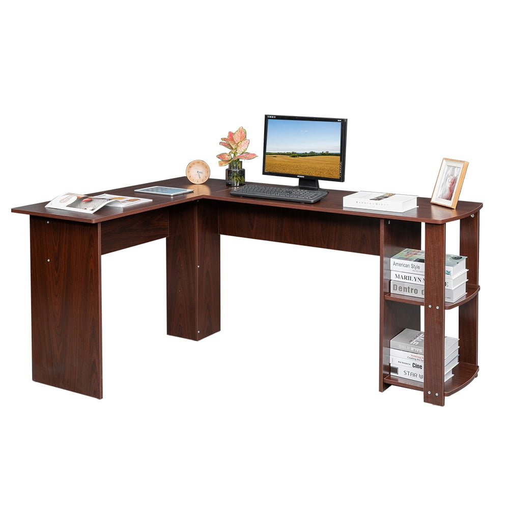 Tcbosik L-Shaped Wood Right-angle Computer Desk with Two-layer ...