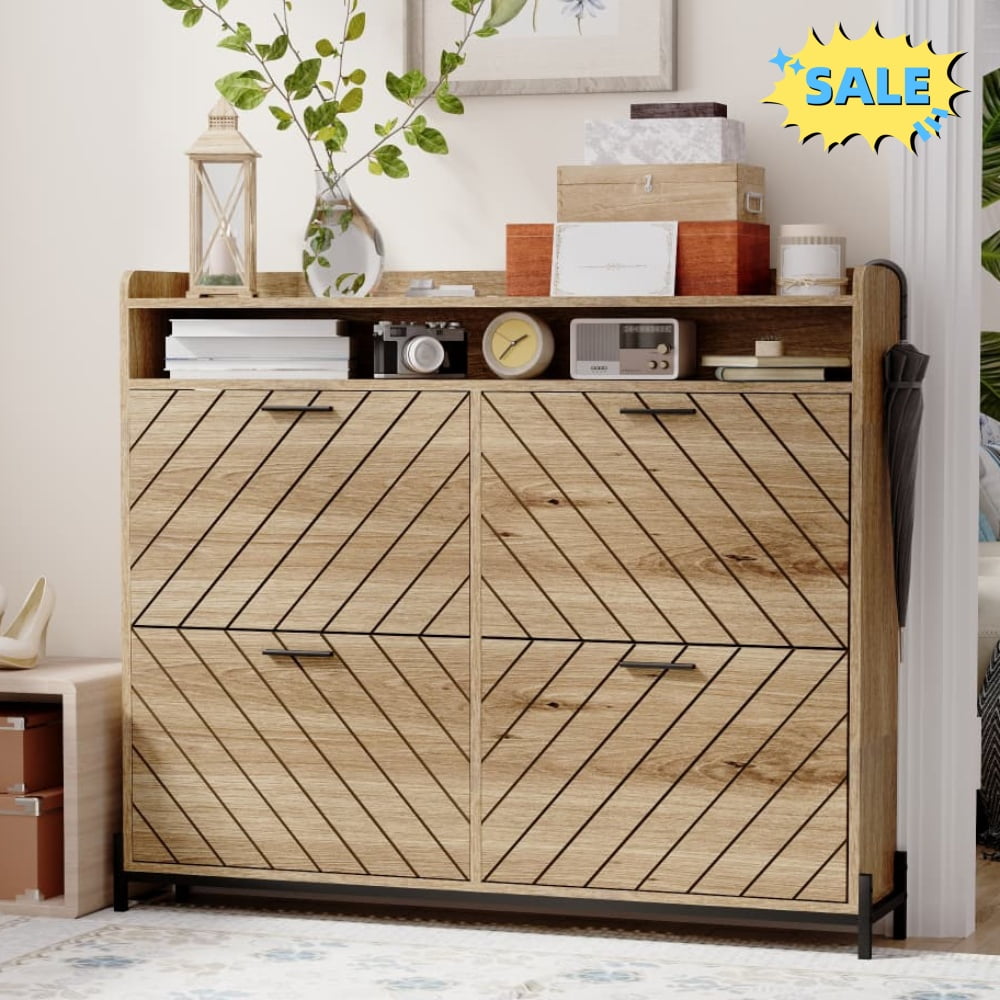 Tcbosik Large Shoe Storage Cabinet with 4 Flip Drawers, Narrow Shoe ...