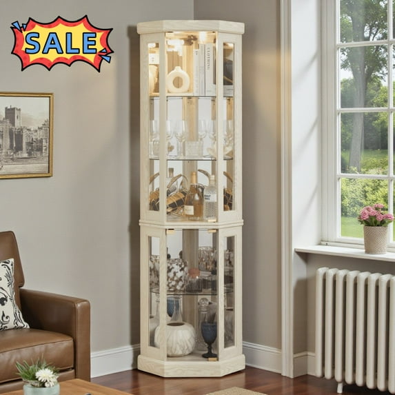 Tcbosik Lighted Corner Curio Cabinet, 70" Tall Display Cabinet with ...