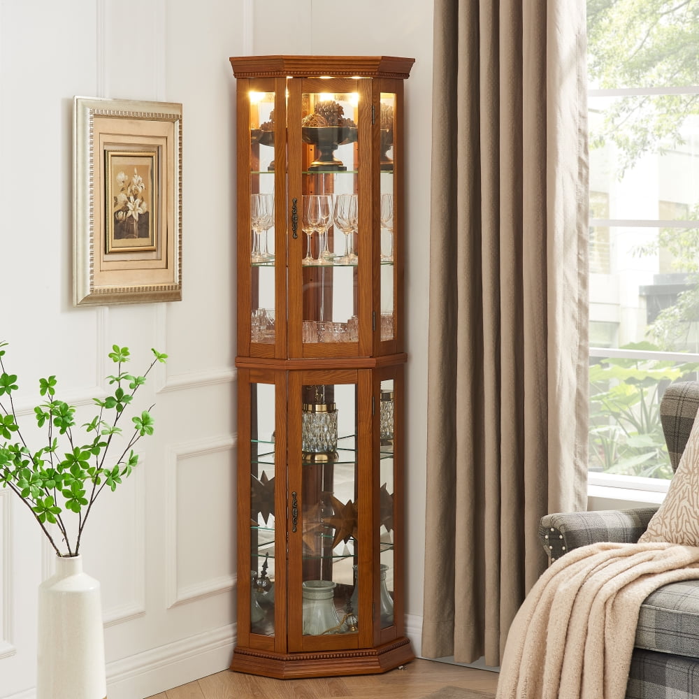Tcbosik Lighted Corner Display Curio Cabinet, Shelving Unit with ...
