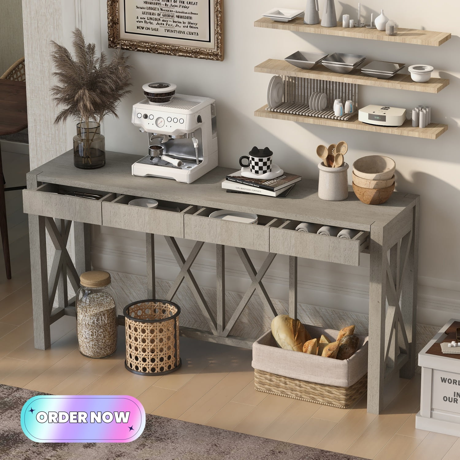 Tcbosik Long Console Table with 4 Drawers, 60 inch Behind Couch Table ...