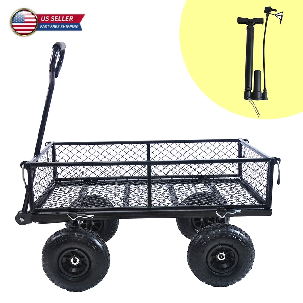 Tcbosik Mesh Steel Garden Cart Utility Wagon with Removable Sides ...