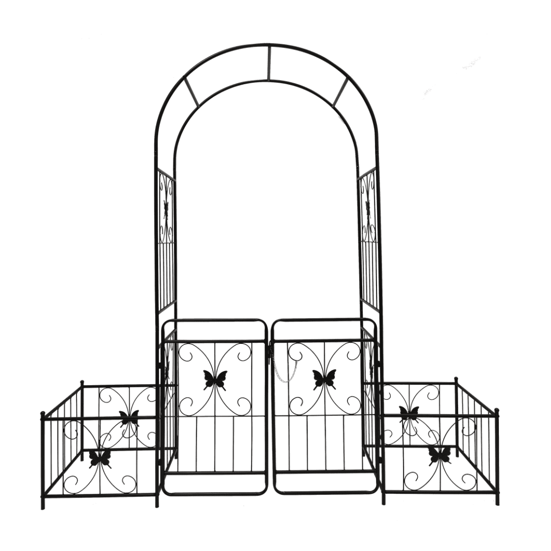 Tcbosik Metal Arbor Arch with Gate and Plant Box, 86.6"H Garden Trellis ...
