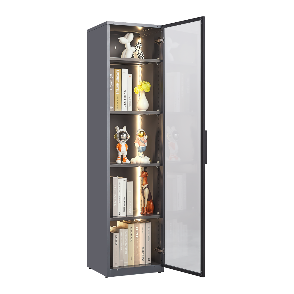 Tcbosik Metal Display Cabinet with LED Lights, 5-Tier Curio Storage ...