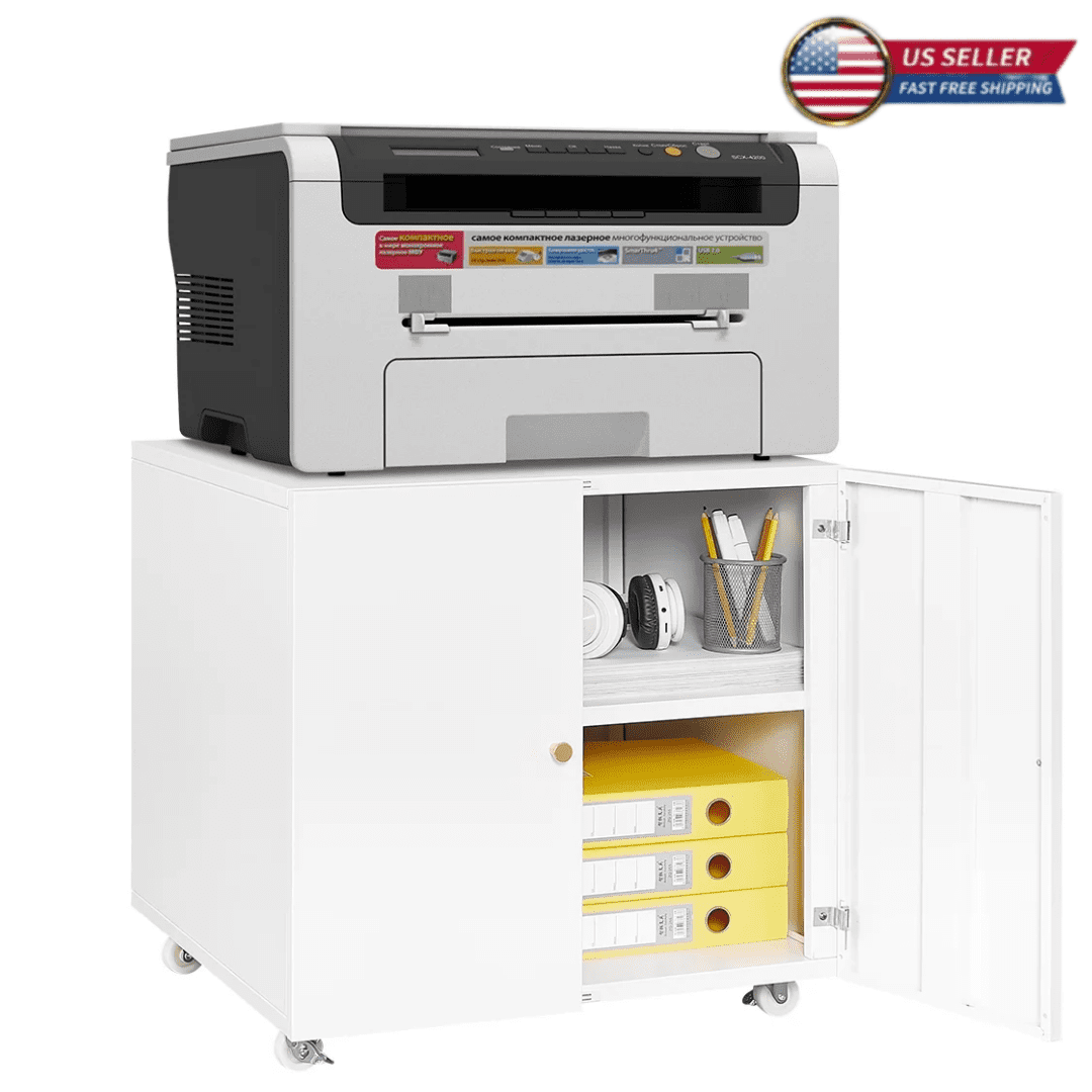 Tcbosik Metal Printer Stand with Storage, Mobile File Cabinet with ...