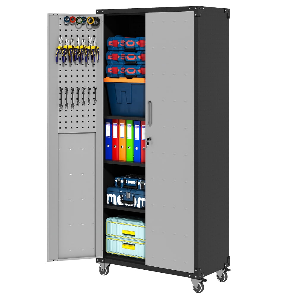 Tcbosik Metal Storage Cabinet with Wheels, 71"H Garage Storage Cabinet ...