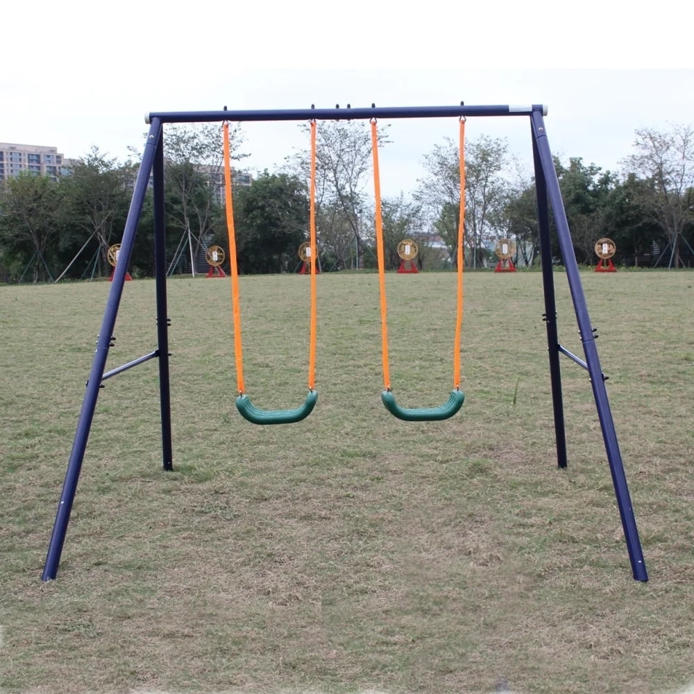 Tcbosik Metal Swing Set for Backyard, Outdoor Swing Frame with 2 Swing ...