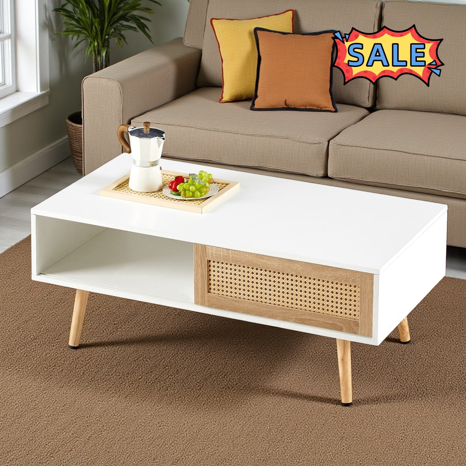 Tcbosik Mid Century Modern Coffee Table with Storage, 41.3 Inch ...