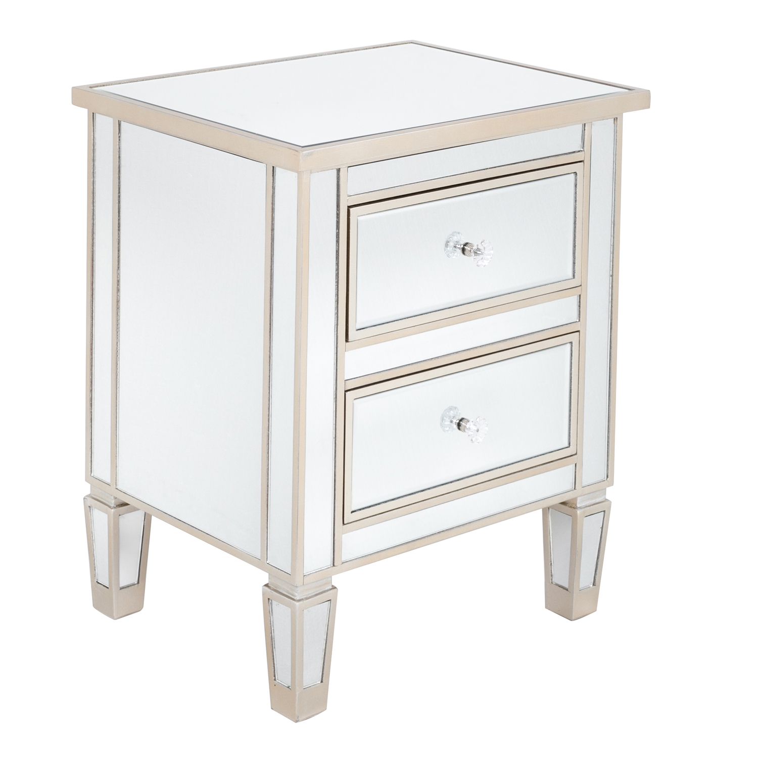Tcbosik Mirrored Nightstand, Bedside Table with 2 Storage Drawers, End ...