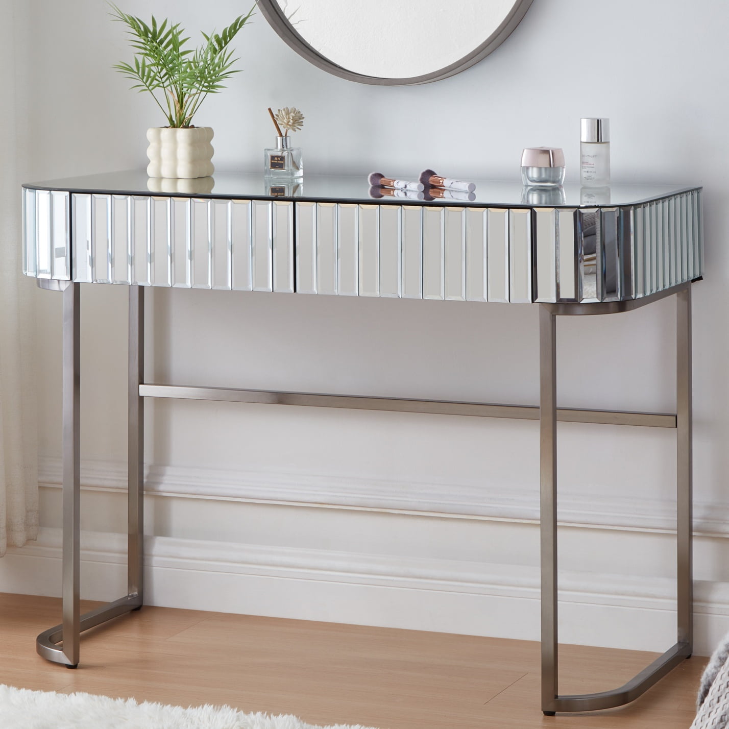 Tcbosik Mirrored Vanity Desk, Makeup Dressing Table with 2 Drawers ...